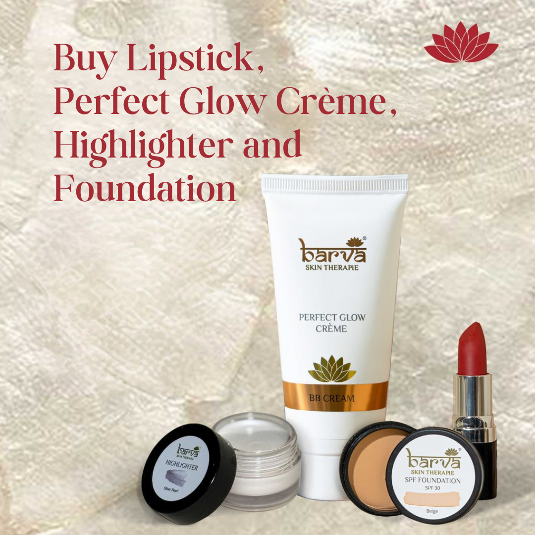 Lipstick, Perfect Glow Creme, Foundation & Silver Pearl Highlighter ...