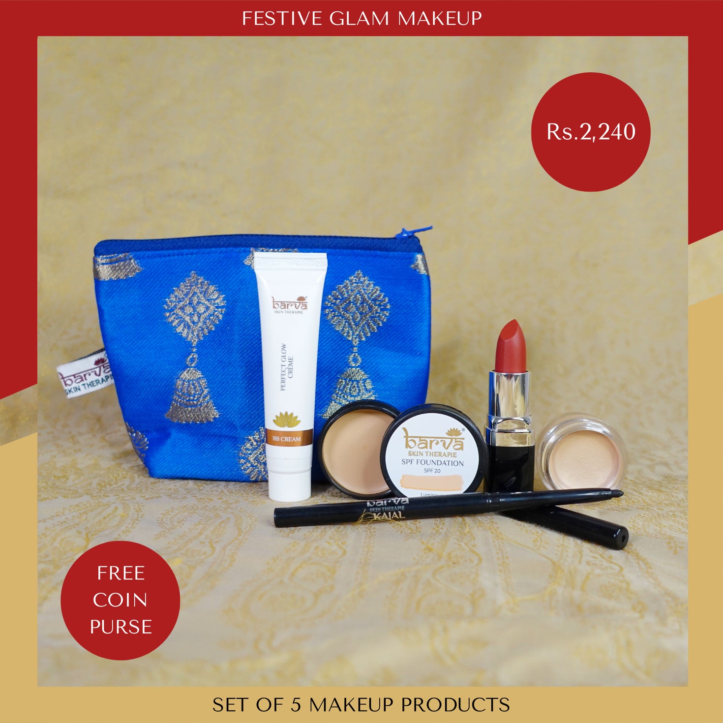 Festive Glam Makeup | set of 5 products | free coin purse – Barva Skin ...